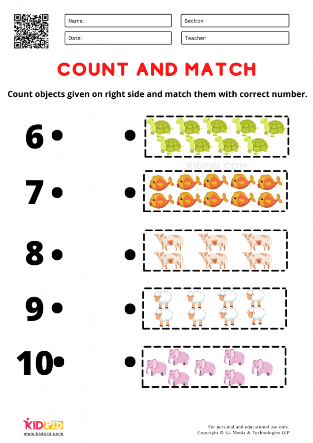 Count and Match Worksheets for Kindergarten - Kidpid