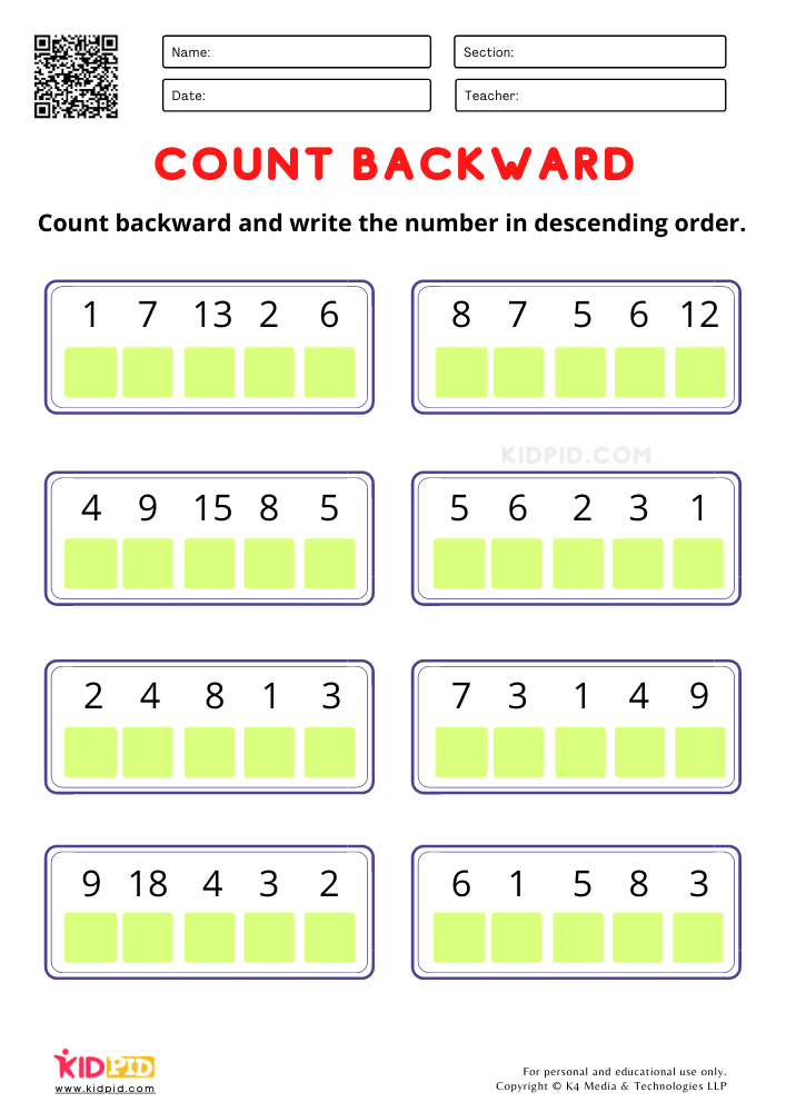 Count Backward And Write The Number Worksheets For Kindergarten Kidpid