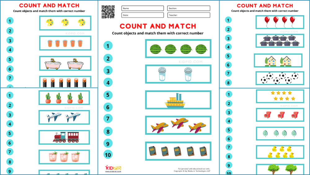 Count & Match Worksheets for Preschoolers - Kidpid