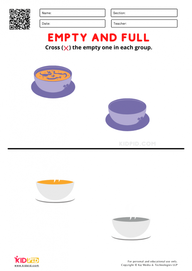 Empty & Full Worksheets for Kindergarten - Free Printables - Kidpid