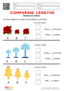 Shortest to Tallest Comparing lengths Worksheets for Grade I - Kidpid