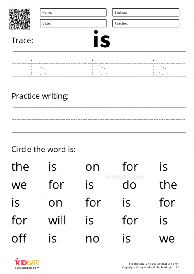Trace & Write Sight Words Worksheets for Kids - Kidpid