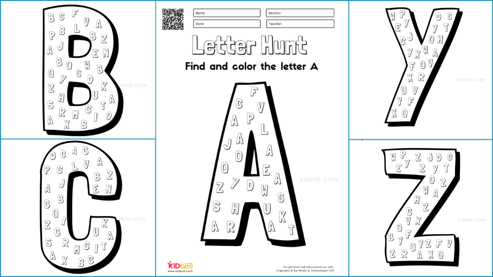 Free Alphabet Letter Hunt Worksheet Printables for Preschool - Kidpid