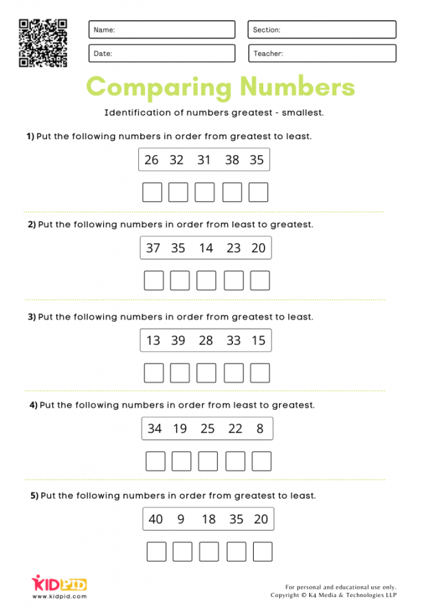 Number – Greater & Smaller Worksheets for Grade 1 - Kidpid