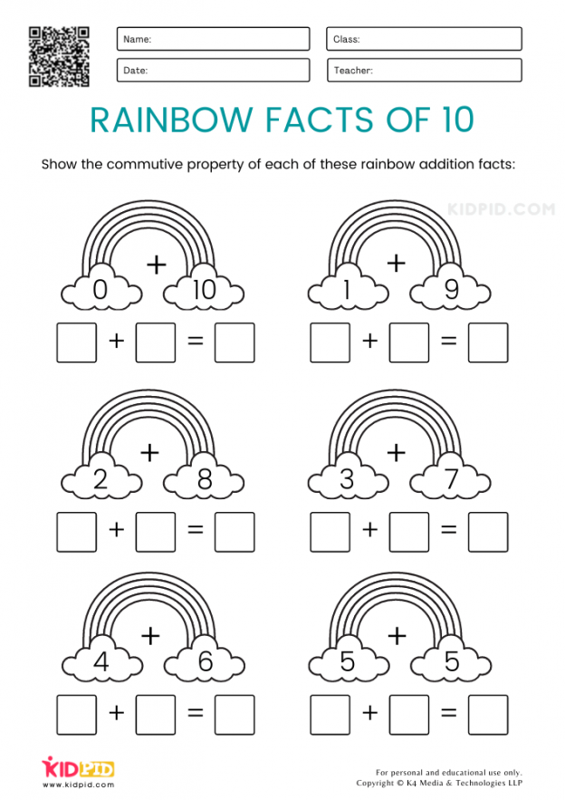 Rainbow Addition Math Worksheets for Kids - Kidpid