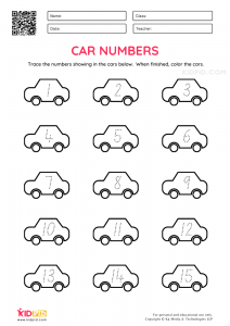 Car Numbers Tracing Worksheets for Kids - Kidpid