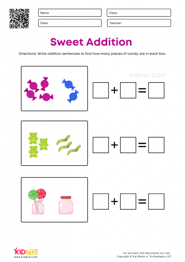 Sweet Addition Worksheets for Kids - Kidpid
