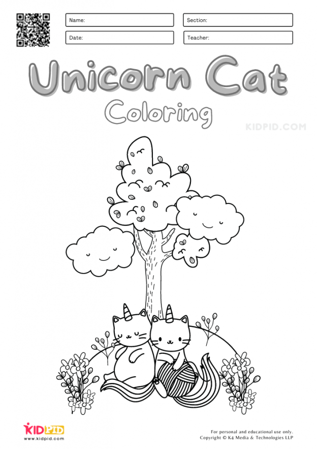 Unicorn Cat Coloring Pages for Kids - Kidpid