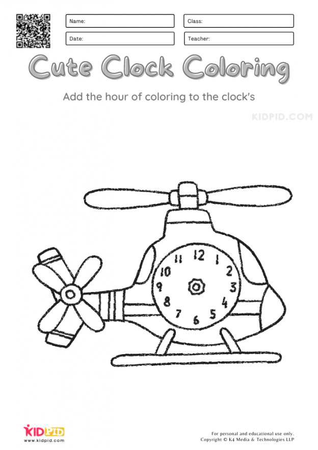 Cute Clock Coloring Activity Worksheets for Kids - Kidpid