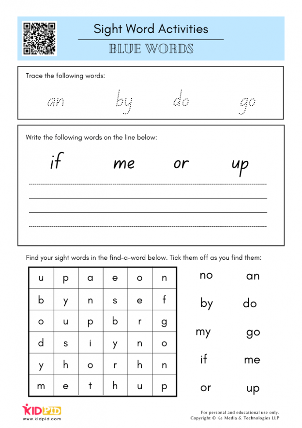 Sight Word Worksheets for Grade 1 - Kidpid