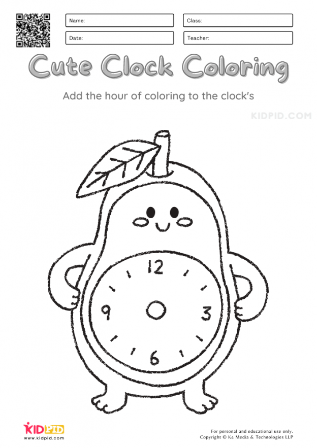 Cute Clock Coloring Activity Worksheets for Kids - Kidpid