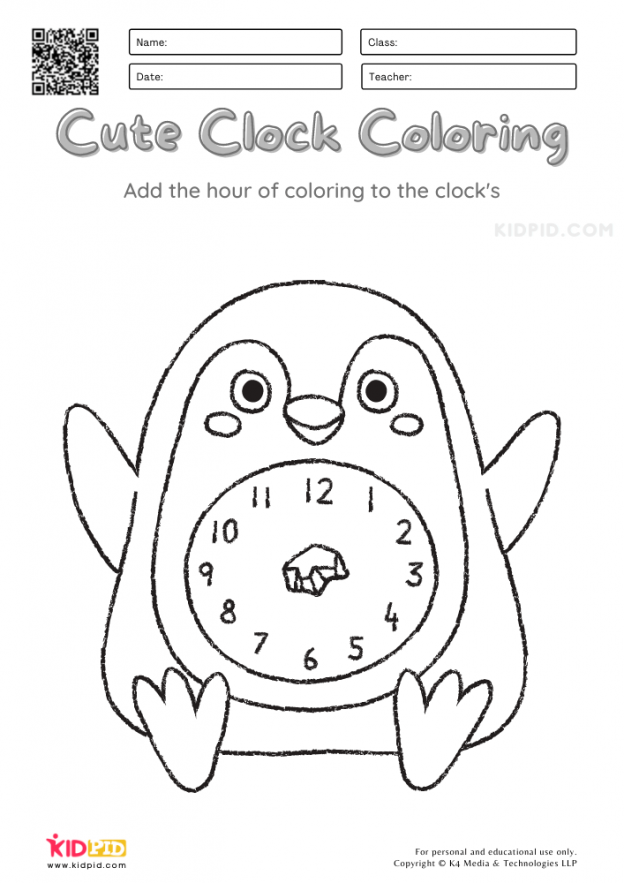 Cute Clock Coloring Activity Worksheets for Kids - Kidpid