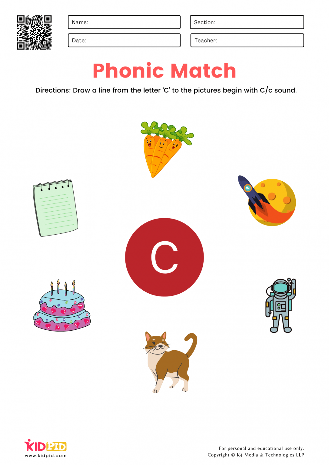 Phonic Match Worksheets for Kids - Kidpid