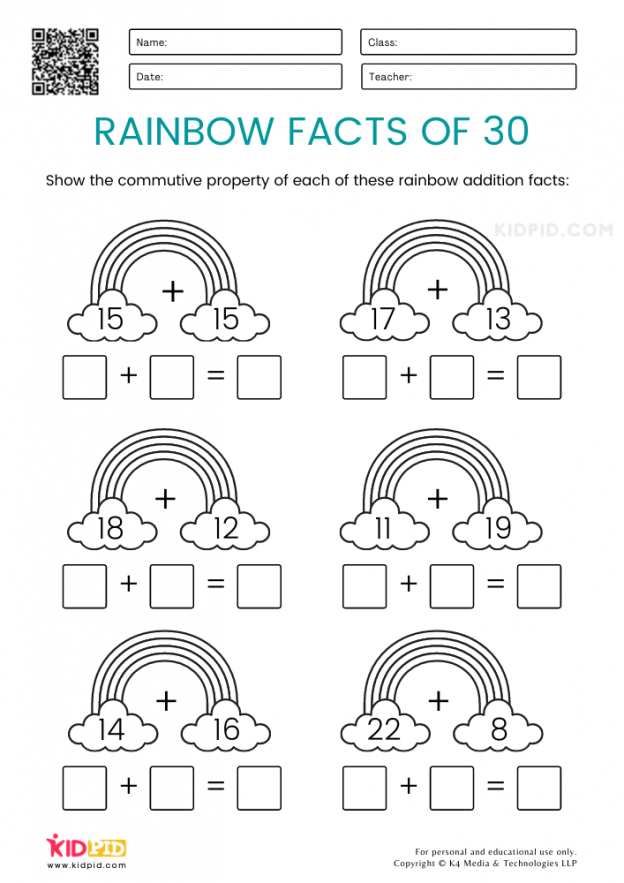 Rainbow Addition Math Worksheets for Kids - Kidpid