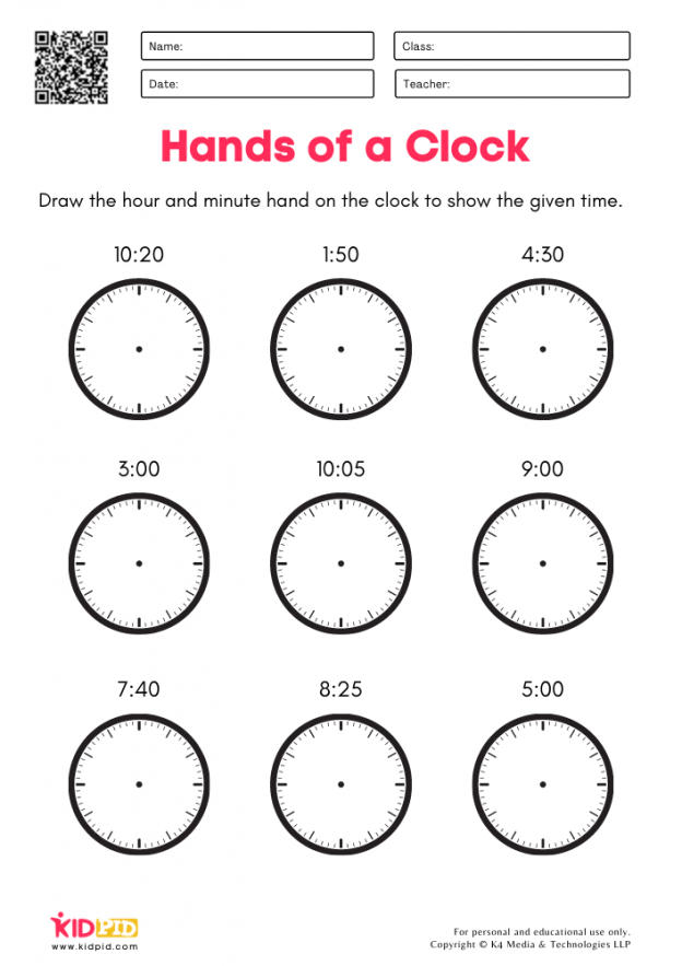 Telling Time on a Clock Math Worksheets for Kids - Kidpid