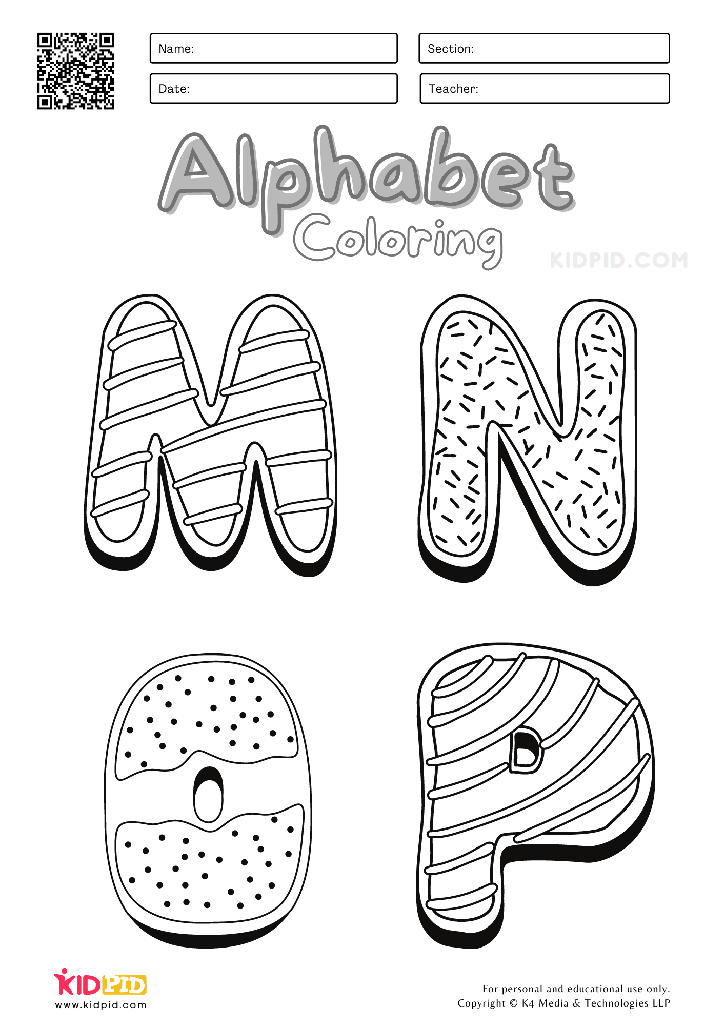 Sugar Cookie Alphabet Coloring Worksheets for Kids - Kidpid