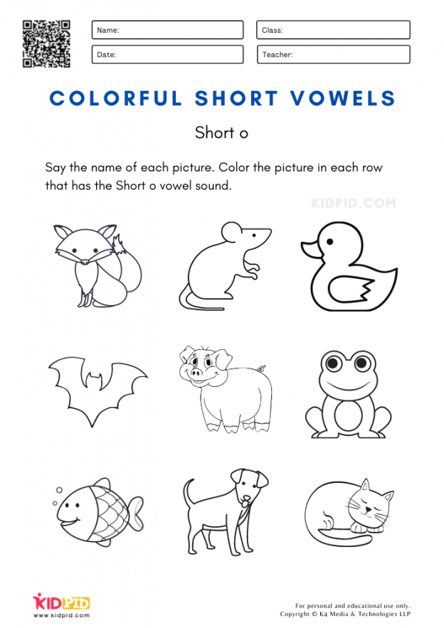 Short Vowels Coloring Worksheets for Kids - Kidpid