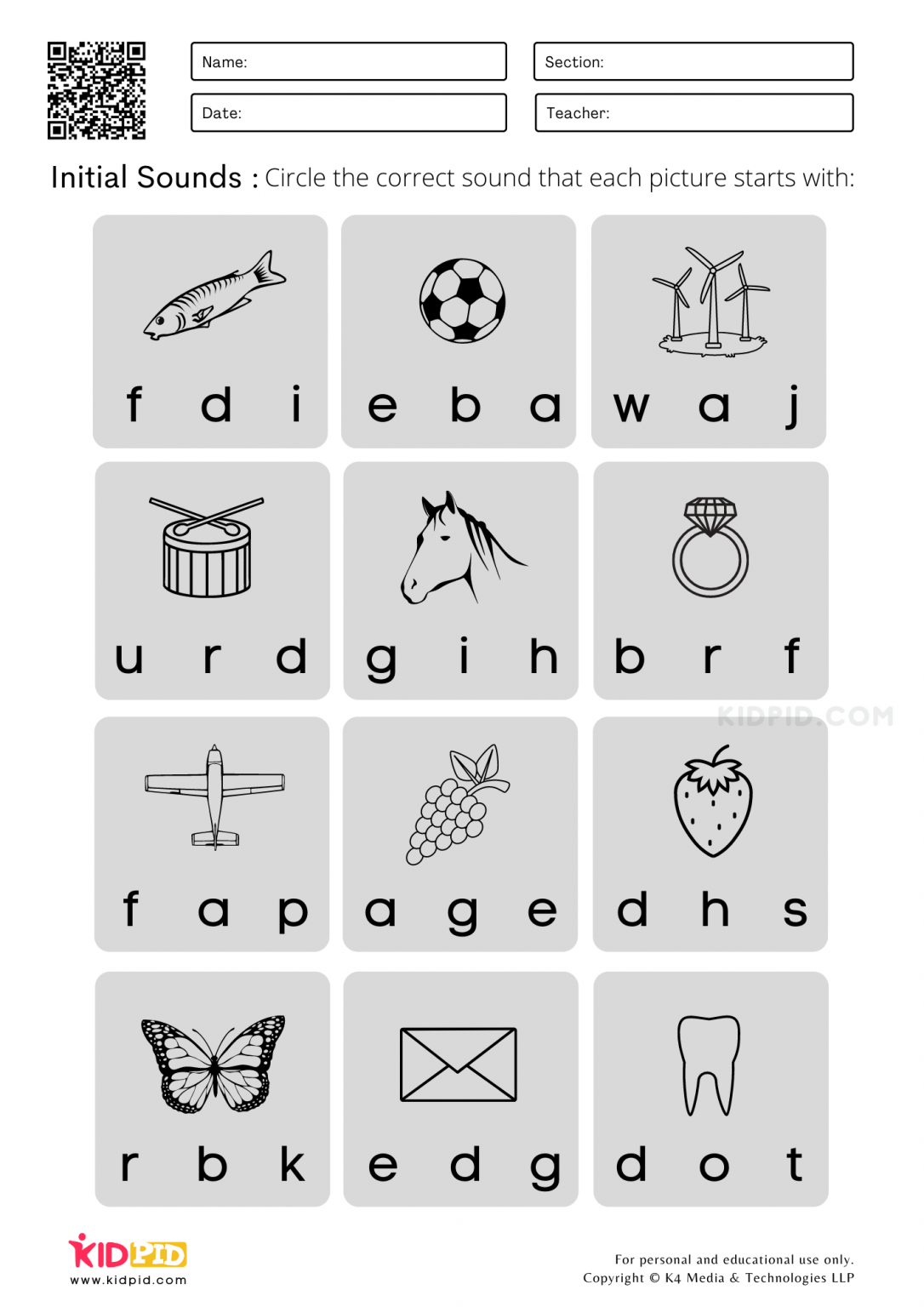 Initial Sounds Worksheets for Kindergarten - Kidpid