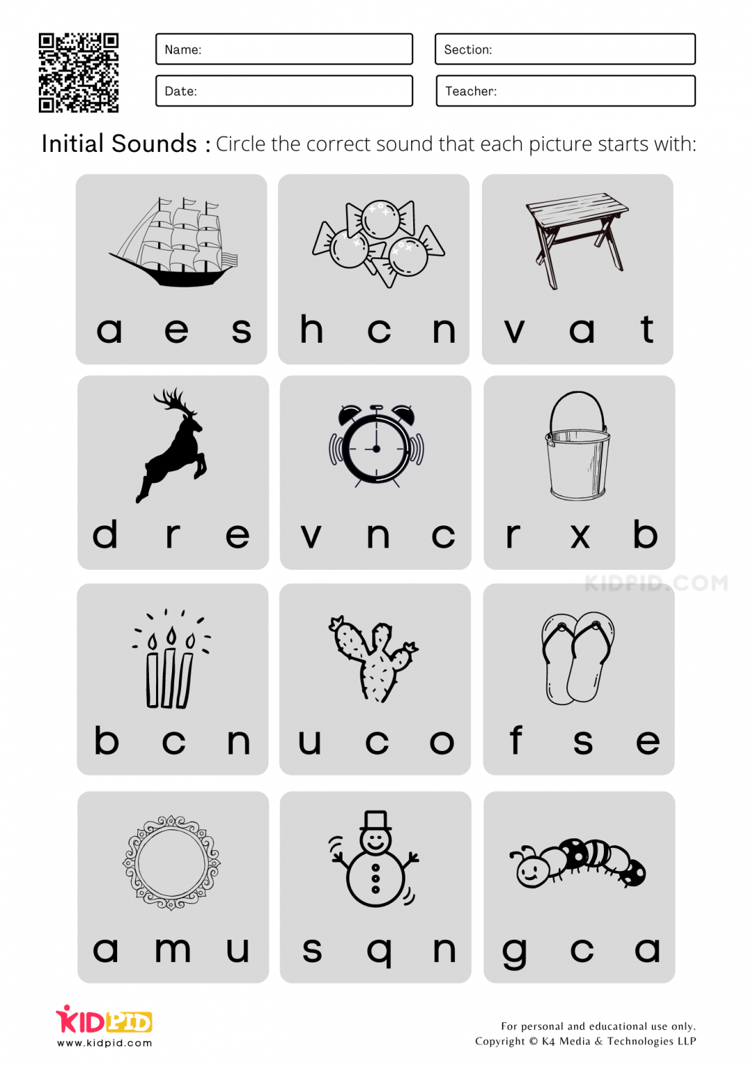 Initial Sounds Worksheets for Kindergarten - Kidpid