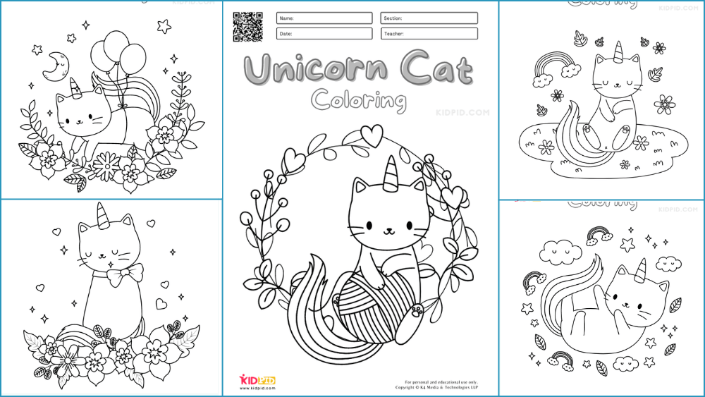 Unicorn Cat Coloring Pages for Kids - Kidpid