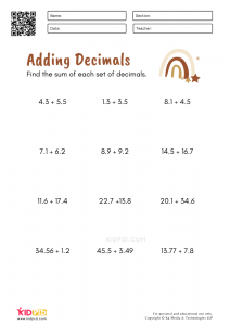 Adding Decimals Math Worksheets - Kidpid