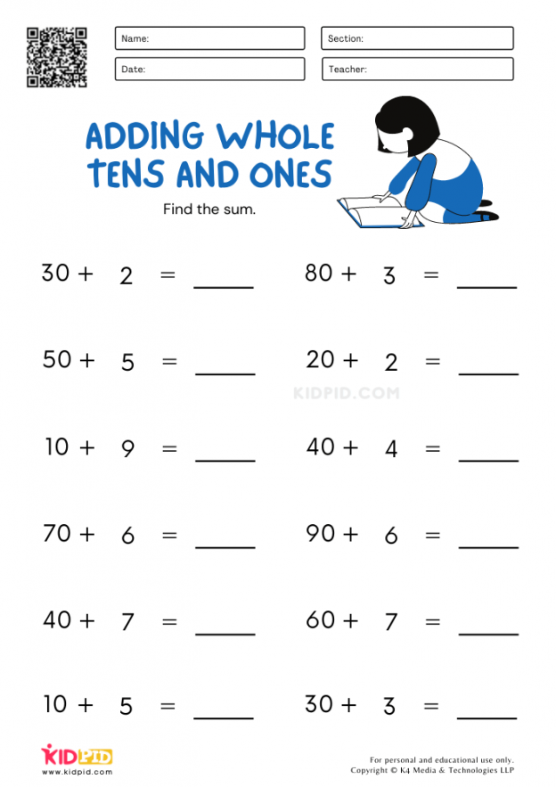 Combine tens & ones worksheets for Grade 1 - Kidpid