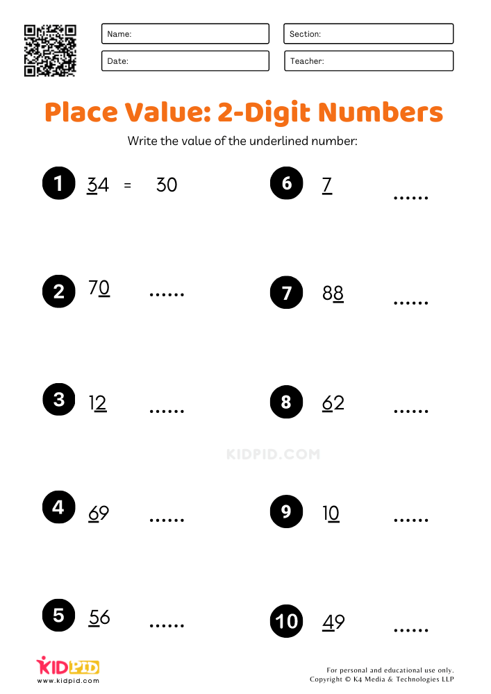 Find Value Of Underlined Number 2 Digit Worksheets For Grade 1 Kidpid Find Value Of Underlined Number 2 Digit Worksheets For Grade 1 Kidpid
