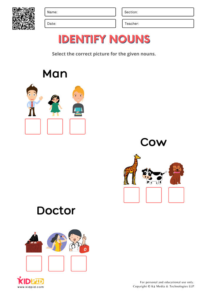 Noun Worksheets For Elementary School Printable Free K5 Learning