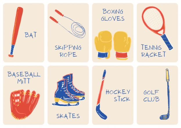 Sports Equipment Handdrawn Flashcard Sheets - Kidpid