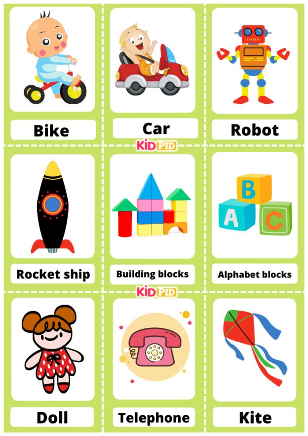 Toys Primary Colors Flashcard Sheets - Kidpid