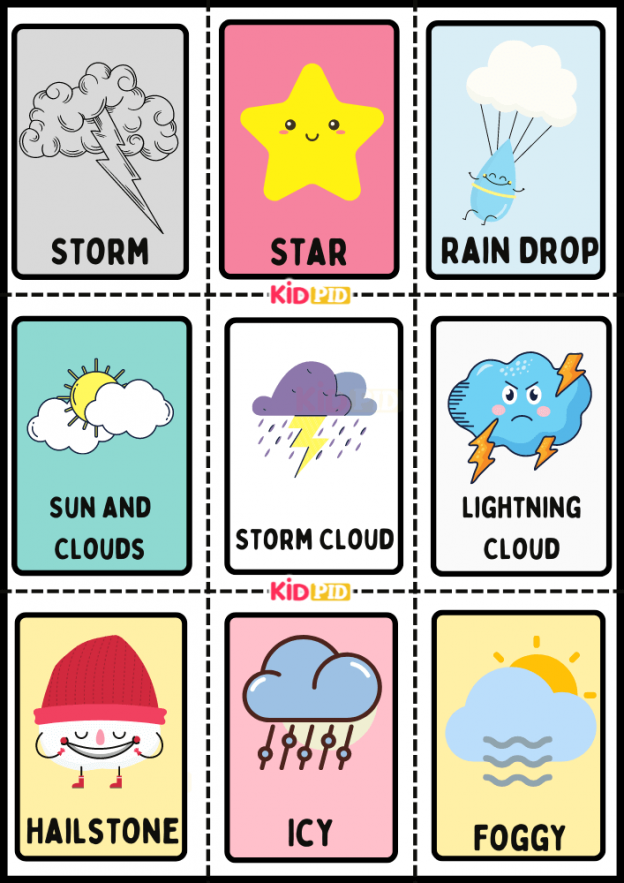 Weather Cheerful Flashcard Sheets - Kidpid