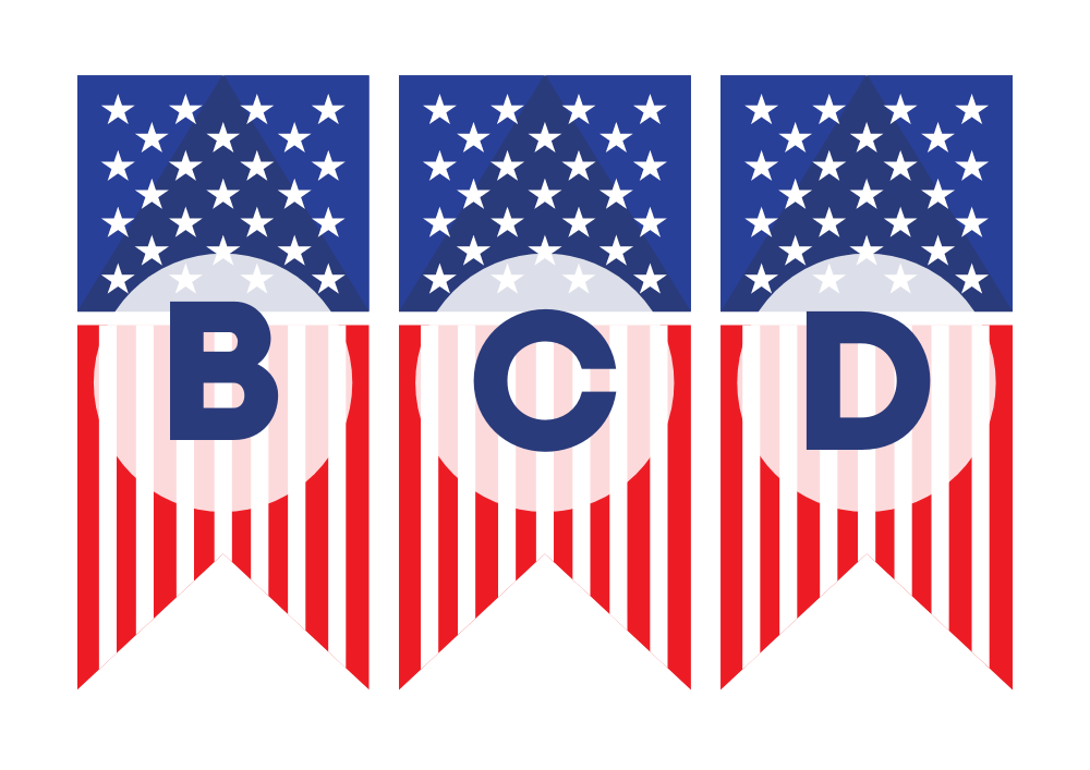 USA 4th July Alphabet Bunting Flashcards - Kidpid