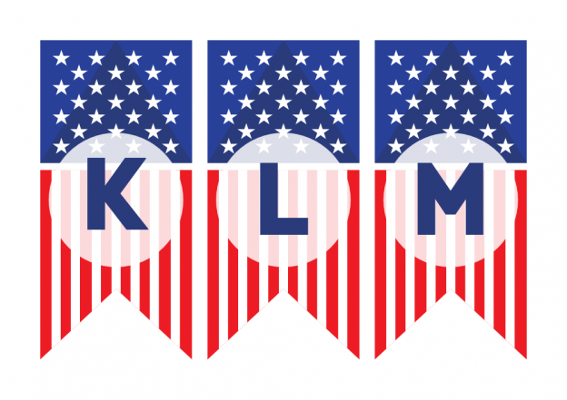 USA 4th July Alphabet Bunting Flashcards - Kidpid