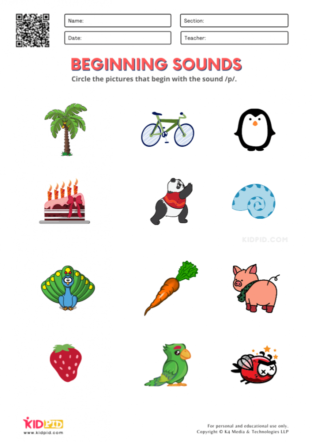 Circle the Picture Beginning Sounds Worksheets for Kids - Kidpid