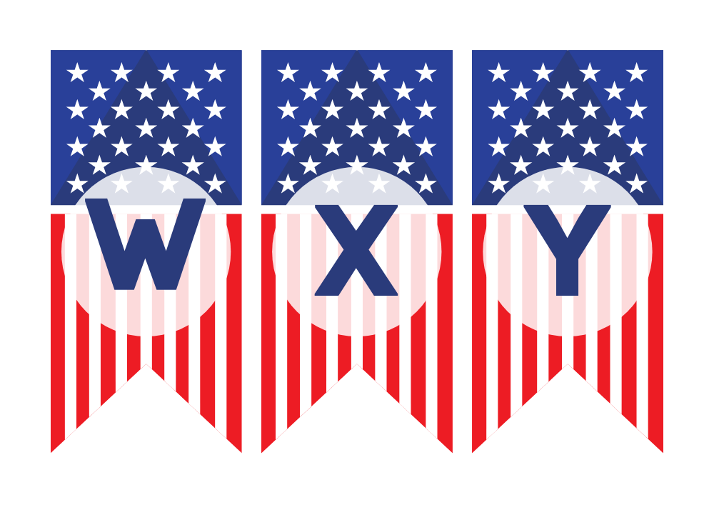 USA 4th July Alphabet Bunting Flashcards - Kidpid