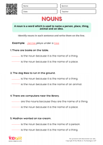 Identify & Write Noun Worksheets for Grade 1 - Kidpid