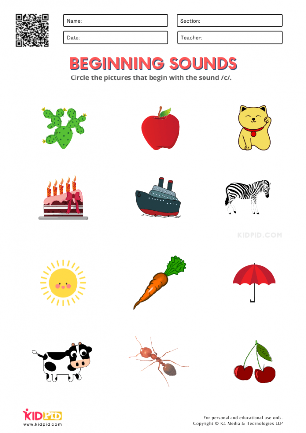 Circle the Picture Beginning Sounds Worksheets for Kids - Kidpid