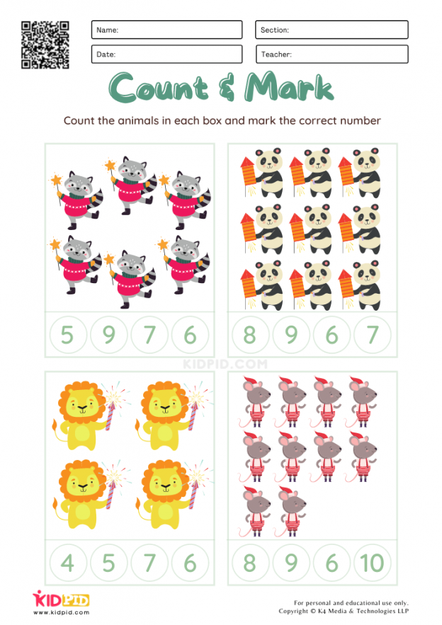 Count & Mark Numbers Christmas Worksheets for Kids - Kidpid