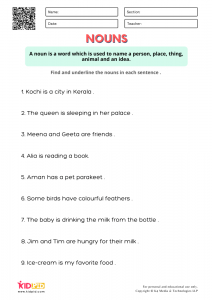 Identifying Nouns in Sentences Worksheets for Grade 1 - Kidpid
