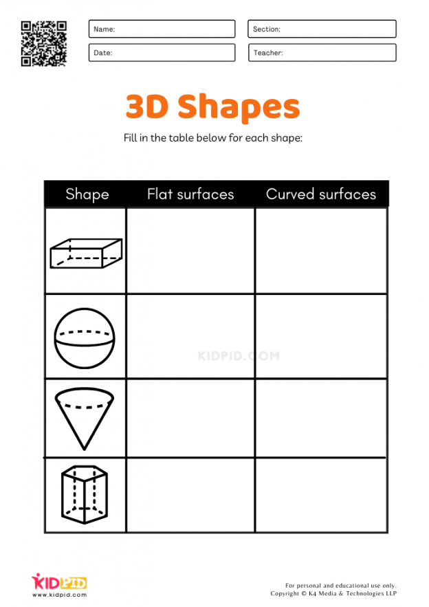 3D Shapes Worksheets for Grade 1 - Kidpid