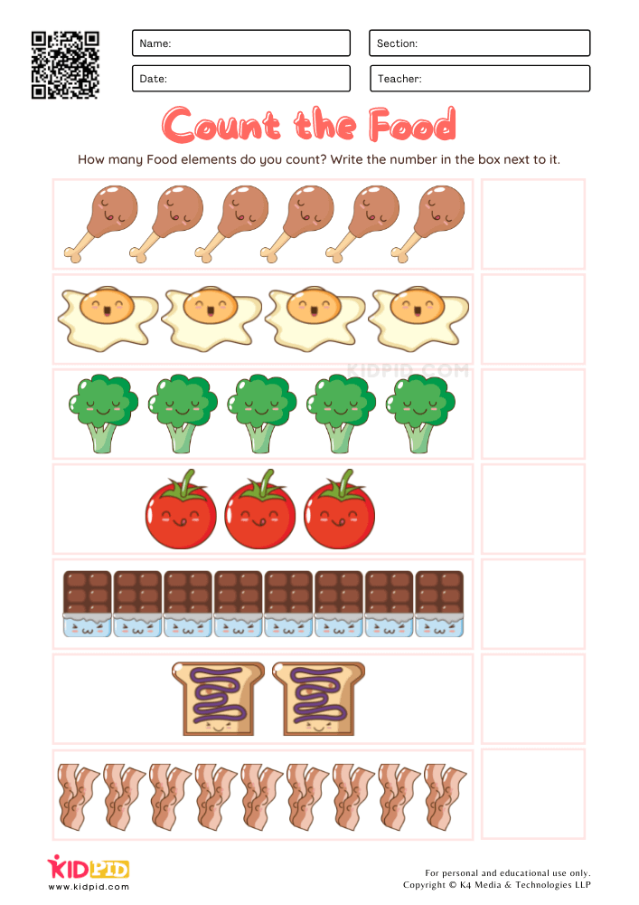 Count The Food Worksheets For Kids Kidpid