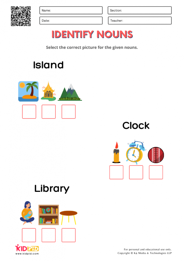 Nouns With Pictures Worksheets for Grade 1 - Kidpid