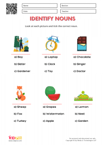 Identify Noun Worksheets for Grade 1 - Kidpid