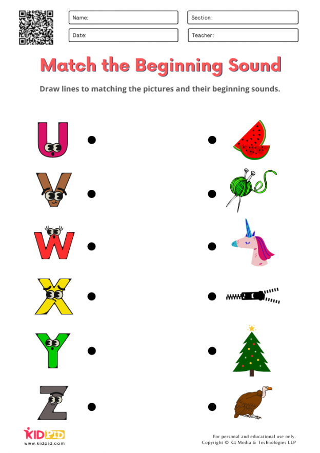 'Match the Beginning Sound' Phonics Worksheet - Kidpid