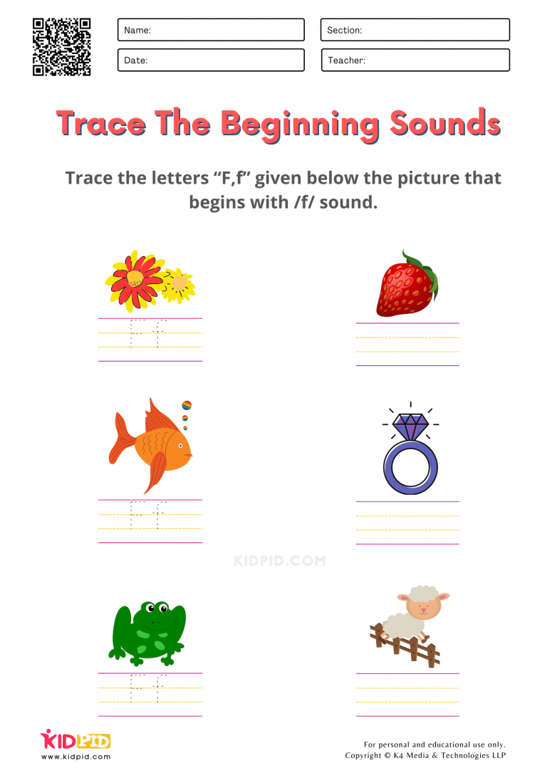Trace The Beginning Sound Worksheets for Kindergarten - Kidpid