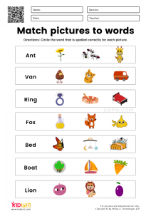 Match Picture to Word Worksheets for Grade 1 - Kidpid