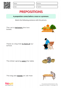 Identify Correct Prepositions Worksheets for Grade 1 - Kidpid