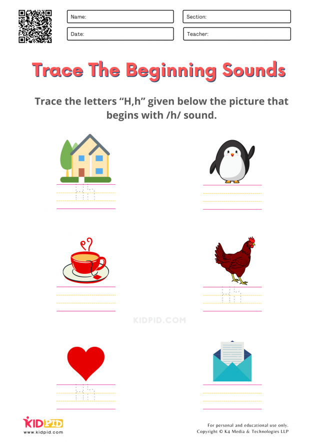 Trace The Beginning Sound Worksheets for Kindergarten - Kidpid