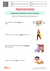 Identify Correct Prepositions Worksheets for Grade 1 - Kidpid