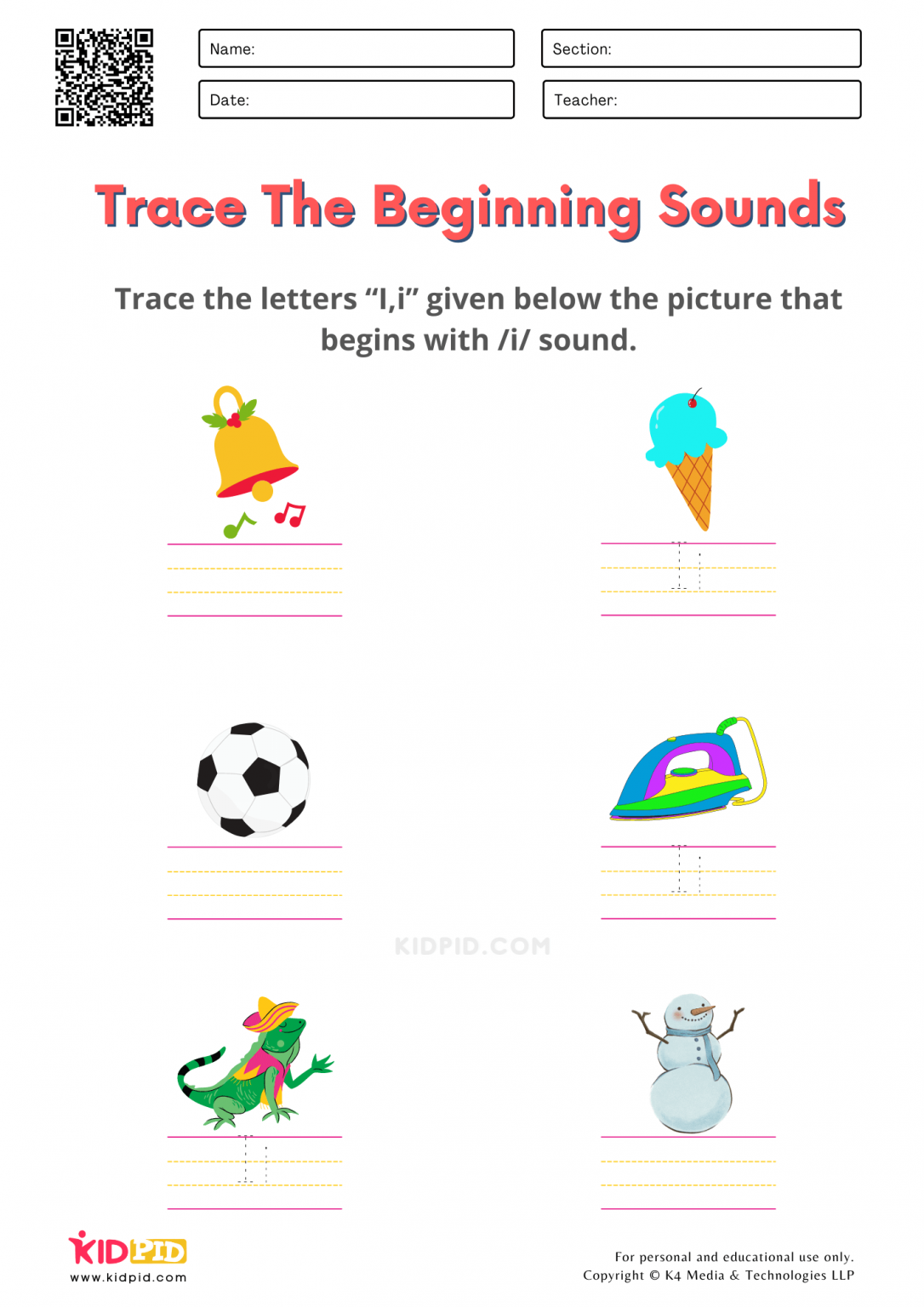 Trace The Beginning Sound Worksheets for Kindergarten - Kidpid